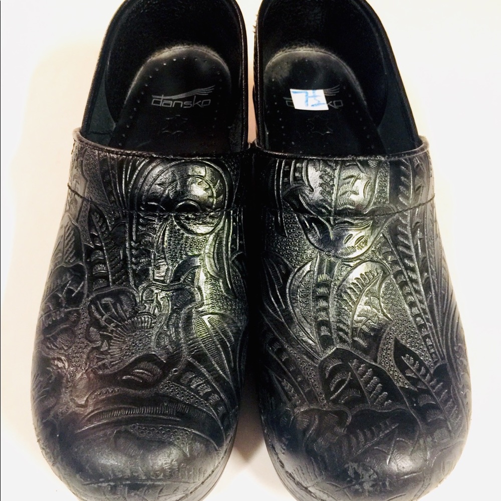 Dansko Womens Xp Brown Floral Tooled Clogs Eur 38 - Gem